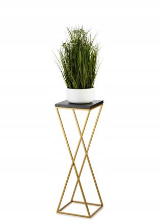 HowHomely Pflanzenständer Metall 70 cm Hoch - Stabiler und Fester Blumenhocker mit Schwarz MDF-Platte auf Gold Ständer - Blumenständer zur Dekoration Innenräume