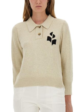 Isabel Marant Logo-Embroidered Cotton-Wool Blend Polo Shirt - Beige