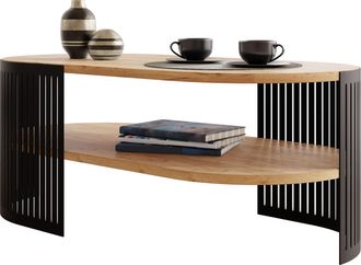 Mirjan24 Couchtisch mit Ablage Fahugin II, Ovale Form, Beine aus Metall, Kaffeetisch, Wohnzimmertische, Beistelltisch, Sofatisch, Teetisch (Eiche Craft Gold, S