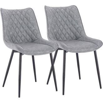 Woltu Esszimmerst&uuml;hle 2er Set K&uuml;chenstuhl Polsterstuhl Wohnzimmerstuhl Sessel mit R&uuml;ckenlehne, Sitzfl&auml;che aus Kunstleder, Metallbeine