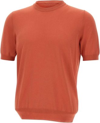 Gran Sasso Homme, Pulls, Orange, Taille: L Pull &agrave; Manches Courtes et Col Rond