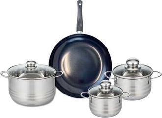 Fackelmann ELO 9717650 Batterie de cuisine 4 pi&egrave;ces, Ensemble de 1 Po&ecirc;le de cuisson 28 cm et 3 faitouts 14, 16 et 20 cm Elo Prima Brillant, inox, induction, Noir