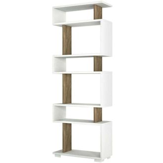 Dmora Dmora - B&uuml;cherregal Dpeeter, B&uuml;roregal, Mobiler Buchhalter, B&uuml;cherbrett, 60x20h165 cm, Wei&szlig; und Walnuss