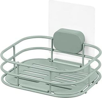 Compactor Seifenhalter ohne Bohren, selbstklebend und repositionierbar, Wand-Seifenschale aus pulverbeschichtetem Metall, Gr&uuml;n, Gr&ouml;&szlig;e S, 14 x 12,5 x 10 cm, Seri