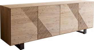 DELIFE Kommode Tereos Eiche Natur 3D Effekt 200 cm 4 Türen Kufe Metall Schwarz Sideboard