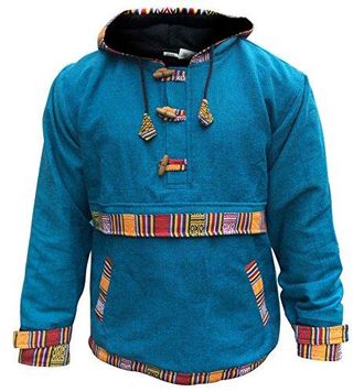 Shopoholic Fashion Veste Hippie De Festival Doubl&eacute;e Polaire pour Hommes Pull Bordure Hippie, (Turquoise, 2XL)
