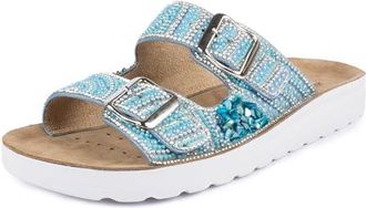 Jürgen Hirsch Mules Vita 04 pour femme, semelle intérieure en cuir, coussinets anti-chocs, bleu, 40 EU