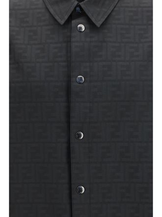 Fendi Mens Nylon Shirt Jacket With Ff Jacquard Black Polyester