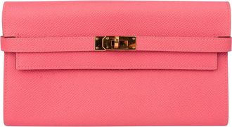 Herm&egrave;s Portemonnaie - Hermes Pink Epsom Leather Kelly Wallet - Gr. unisize - in Rot - f&uuml;r Damen