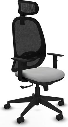 Piqueras y Crespo Schreibtischstuhl f&uuml;r Telearbeit mit 1D-Armen, h&ouml;henverstellbare Lendenwirbelst&uuml;tze und h&ouml;henverstellbares Kopfteil, Schwarz / Hellgrau
