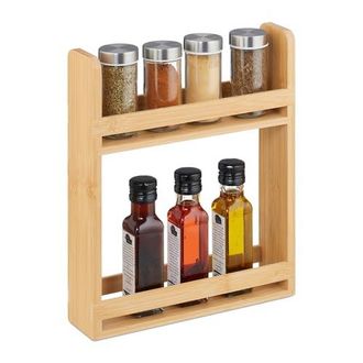 Relaxdays Gew&uuml;rzregal, Bambus, HxBxT: 30,5 x 25,5 x 6,5 cm, 2 Etagen, Gew&uuml;rzaufbewahrung stehend, Gew&uuml;rzst&auml;nder, Natur