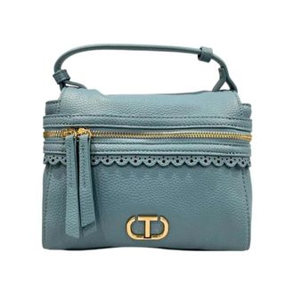 Twinset PU Leder Handtasche mit verstellbarem Riemen und mehreren F&auml;chern - - Bags - Damen - Blau - ONE SIZE