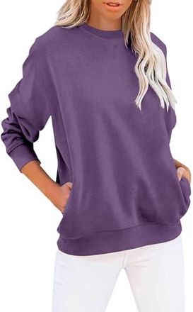 Generic Women Long Sleeve Sweatshirt Pullover Jumpers Womens Crew Neck Solid Color Sweatshirt Tops Long Sleeves Casual Pullover Cute Lightweight Loose Tops (P