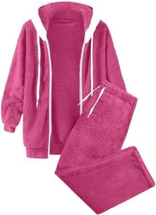 Generic Surv&ecirc;tement dint&eacute;rieur pour femme - Hiver moelleux- Avec veste &agrave; capuche et pantalon - Polaire chaude - 2 pi&egrave;ces - Combinaison de loisirs douillette -