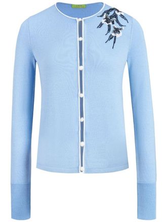 Shanghai Tang cardigan &agrave; broderies - Bleu