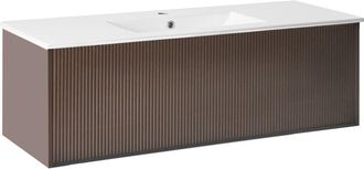 Beliani Wandmontierter Waschtischunterschrank mit Waschbecken MADIDI 120 cm Braun