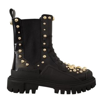 Dolce & Gabbana Leather Studded Combat Boots - - Shoes - Damen - Schwarzk - 35 1/2 EU