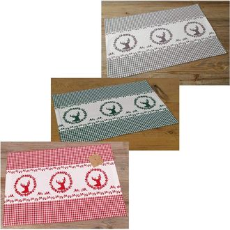 Matches 21 matches21 Tischsets Mitteldecken Tischwäsche Stoff Landhaus Premium Stil RESI kariert & Hirsch Bordüre 33x48 cm in grau, 3 Farben wählbar