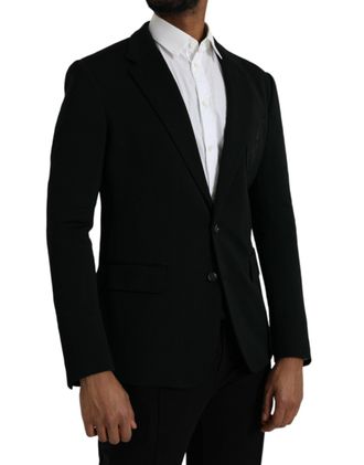 Dolce & Gabbana Mens Black Wool Notch Single Breasted Coat Blazer Virgin Nylon Clothing