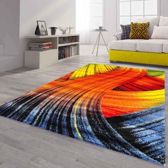 Vimoda Teppich Bunt Patchwork Wellen Punkte Farbig Modern Kurzflor Wohnzimmer, Farbe:B415, Ma&szlig;e:200x290 cm