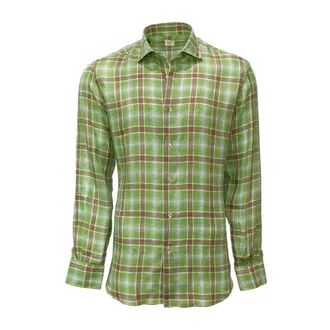 Mazzarelli Homme, Chemises, Vert, Taille: XL Chemise en Lin &agrave; Carreaux