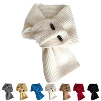 Generic &Eacute;charpe chaude dhiver pour femme avec boutons en bois tricot&eacute;, &eacute;charpe chaude pour temps froid, blanc, taille unique