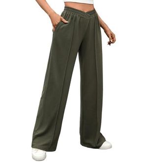Generic Pantalon de survêtement ample à jambes larges pour femme, pantalon de voyage, tenue tendance pour lautomne 2026, vêtements dhiver, Vert, XXL