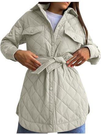 Generic Vestes pour femmes, automne et hiver, couleur unie, revers &agrave; boutonnage, ceinture ample, manteau chaud 2026, gris, XL