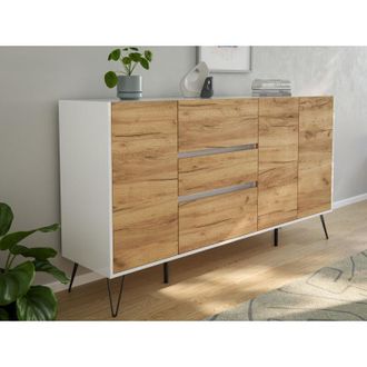 Magnolia Home Sideboard Yako XL 180cm 3 SoftClose 3 T&uuml;ren Wei&szlig;/Eiche Front