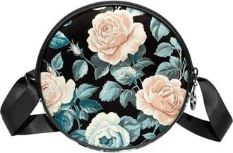 Generic Sac &agrave; bandouli&egrave;re rond pour femme, sac &agrave; bandouli&egrave;re classique vintage &agrave; motif floral avec fermeture &eacute;clair, bretelles r&eacute;glables, sac &agrave; main rond d&eacute;co