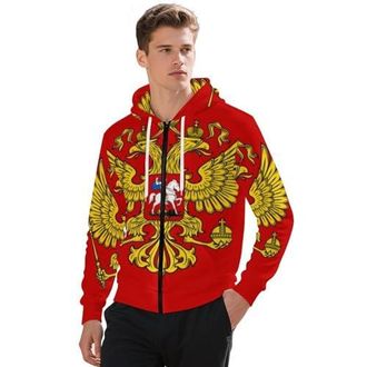 Generic Sweat À Capuche avec Fermeture Éclair Intégrale Et Homme Sport Veste Zippée Légère Hiver Cardigan Imprimé Fédération De Russie Emblème National Grande