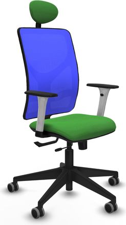 Piqueras y Crespo B&uuml;rostuhl mit Kopfst&uuml;tze und wei&szlig;en und schwarzen Armlehnen, h&ouml;henverstellbare Lendenwirbelst&uuml;tze und festes Kopfteil, Blau/Gr&uuml;n