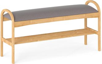 Giantex Schuhbank mit Sitzfl&auml;che, Schuhregal Bambus, Schmal Sitzbank mit Sitzkissen, bis 150 kg belastbar, Schuhablage f&uuml;r Flur, Wohnzimmer, Schlafzimmer, 100