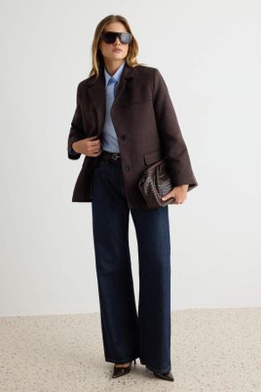 Trendyol Einfarbiger langer Oversize-Blazer f&uuml;r Damen - Braun