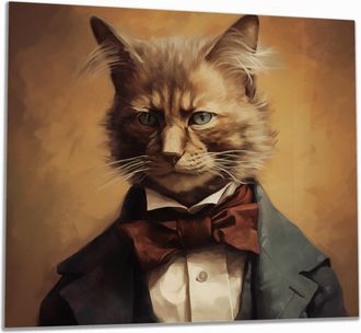 Wallario Herdabdeckplatte/Spritzschutz aus Glas, 1-teilig, 60x52cm mit 8mm hohen Füßen, für Ceran- und Induktionsherde, Katze im Anzug