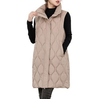 Generic Gilet sans manches matelass&eacute; &agrave; capuche pour femme, long et chaud, id&eacute;al pour lhiver, fermeture &eacute;clair, kaki, taille XL