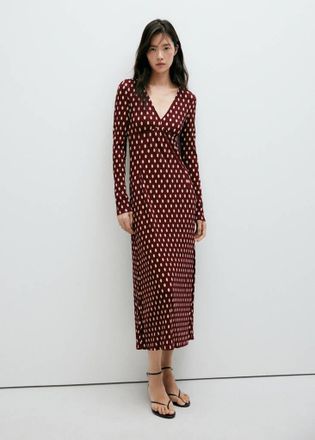 Mango Robe &agrave; col en V &agrave; pois grenat - Femme - XXS - MANGO