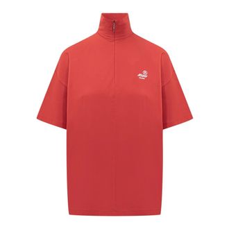 Msgm Jersey-T-Shirt mit hohem Kragen und Rei&szlig;verschluss - - Tops - Damen - Rot - XS