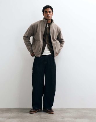 Asos veste &agrave; zip int&eacute;gral coupe relaxed aspect laine beige-Neutre