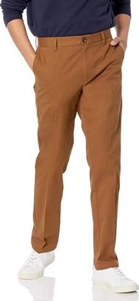 Amazon Essentials Pantalon Chino pour Homme, Coupe ajustée, Infroissable, Devant Plat et Marron Kaki foncé, 106,7 x 81,3 cm (l x L)