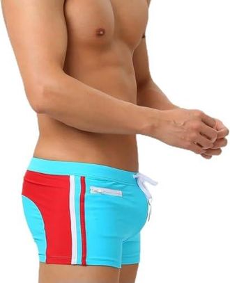 Generic HUIWDP Maillot de bain de plage &agrave; s&eacute;chage rapide pour homme avec poche zipp&eacute;e, Bleu clair (avec coussin), L