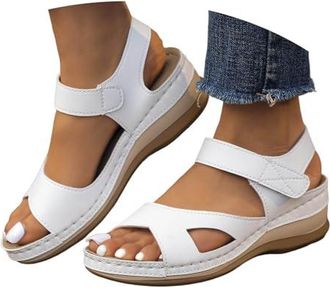 Generic Sandales en cuir synth&eacute;tique pour femme - Sandales d&eacute;t&eacute; &agrave; talon compens&eacute; - Sandales confortables - Sandales tendance - Sandales de trekking &eacute;l&eacute;gantes 