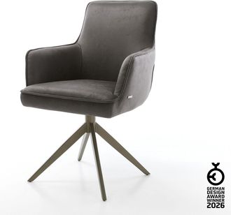 DELIFE Drehstuhl Heira-Flex mit Armlehnen Mikrofaser Anthrazit Vintage Kreuzgestell breit Effektfinish Titan 360&deg; drehbar Wippfunktion Taschenfederkern, Essz