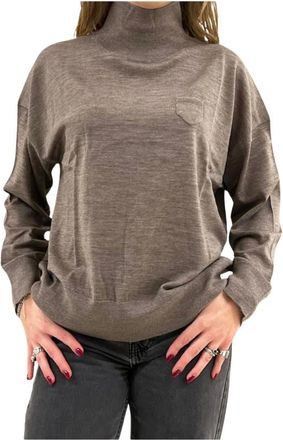 Meimeij Femme, Pulls, Brun, Taille: 42 FR Pull &agrave; Manches Longues et Col Rond