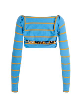 Emilio Pucci Striped Wool Cut-Out Crop Sweater - Blue
