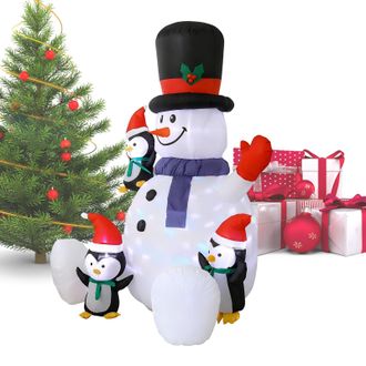 Generic Weihnachtsschneemann aufblasbar - RGB-LED-, Weihnachtsschneemann im Freien | Dekoration f&uuml;r den Innen- und Au&szlig;enbereich, Rasen, Hof, mit 3 Pinguinen -