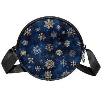 Generic Gloden Petit sac &agrave; bandouli&egrave;re rond pour femme, motif flocons de neige lumineux, avec fermeture &eacute;clair, bretelles r&eacute;glables, style d&eacute;contract&eacute;