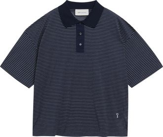 Ami Homme, Tops, Multicolore, Taille: L Polo Coupe Carr&eacute;e Ray&eacute; avec Patch Ami De Coeur