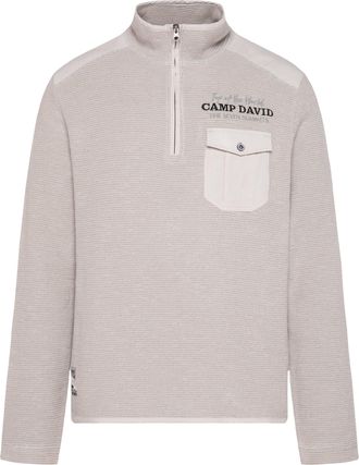Camp David Herren Troyer-Sweatshirt mit Twill-Details Silvery, XXXL
