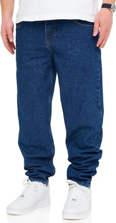 Behype. Herren Jeans Tapered-Fit Jeanshose 100% Baumwolle Denim Baggy Hose Used Look Mens DC_JN-243-Medium Blue-W30